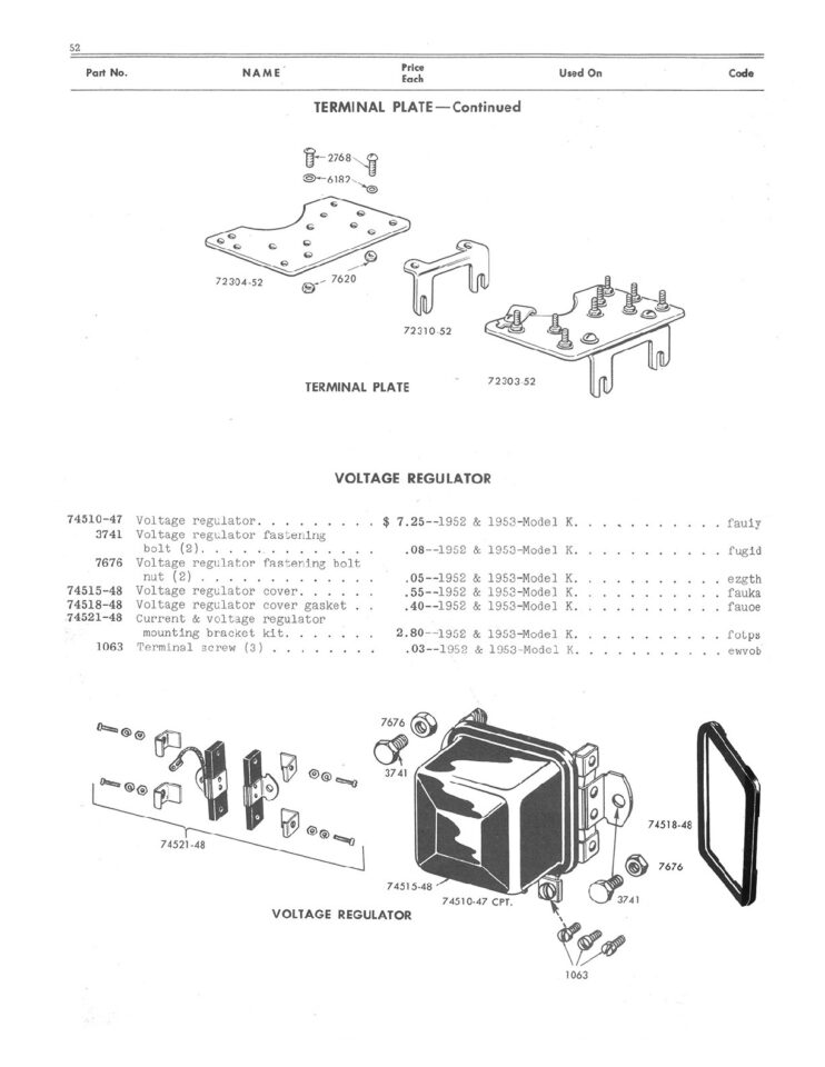 1952-1953 - Harley-Davidson Model K Spare Parts